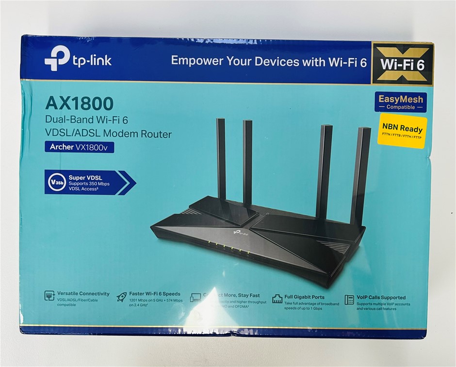 TP-Link AX1800 Dual-Band Wi-Fi 6 VDSL/ADSL Modem Router Auction (0015 ...