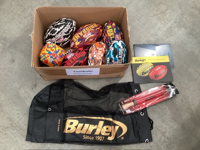 Approx 7 Burley AFL Club Footballs, Ball Bag, Sports Pump and Books ...