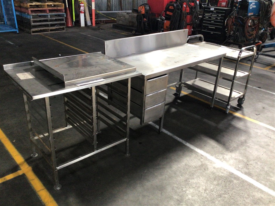 1 x Stainless Steel Bench with Oven Stand and Steel Trolley Auction ...