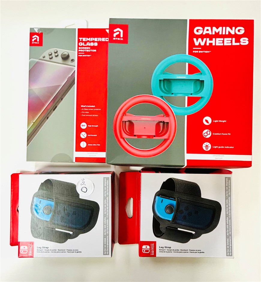 2x Nintendo Switch Leg Straps/Tempered Glass Screen Protector/Gaming ...