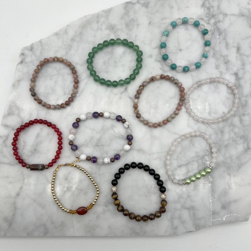 Assorted 6 - 8mm Natural Gemstone Stretch Beaded Bracelets - 10 Pcs ...