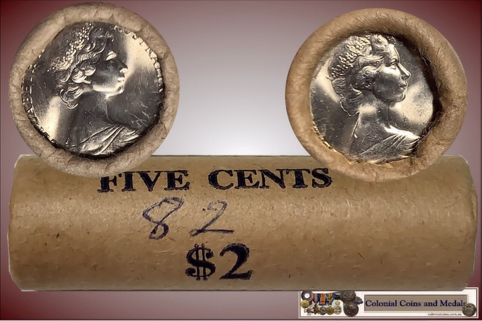 1982 Australia Five Cent Queen Elizabeth Mint Roll of 40 Coins UNC ...