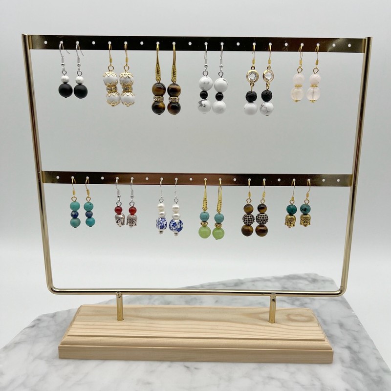 12 Pairs Assorted Gemstone, Ceramic & Rhinestone Spacer Drop Earrings ...