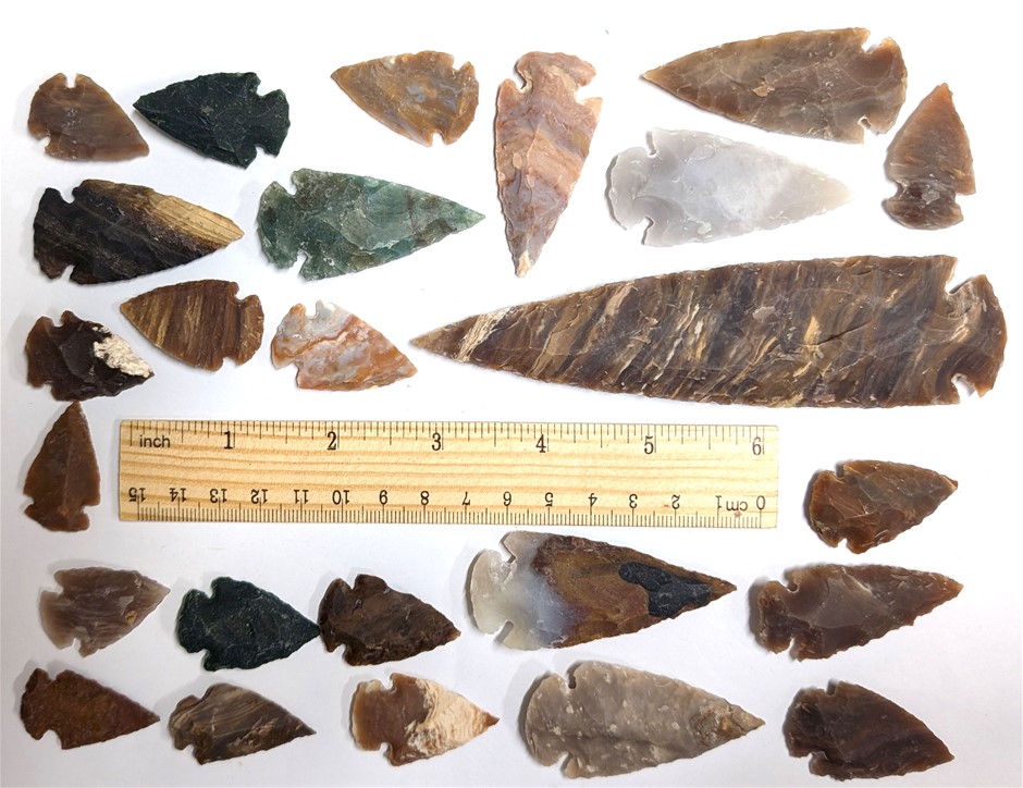 Two Dozen Flint stone arrowheads Auction (0076-2559777) | Grays Australia