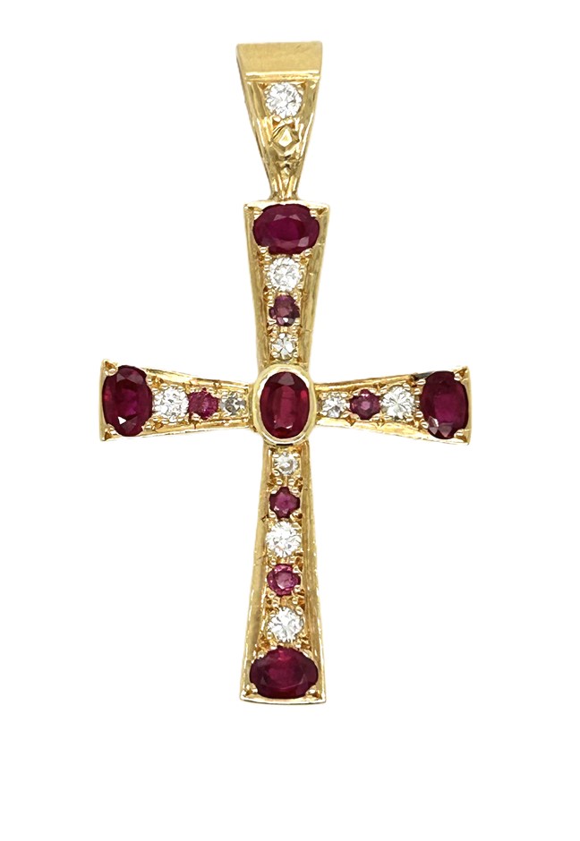 18ct Yellow Gold Ruby & Diamond Cross Pendant With Bale Auction (0013 ...