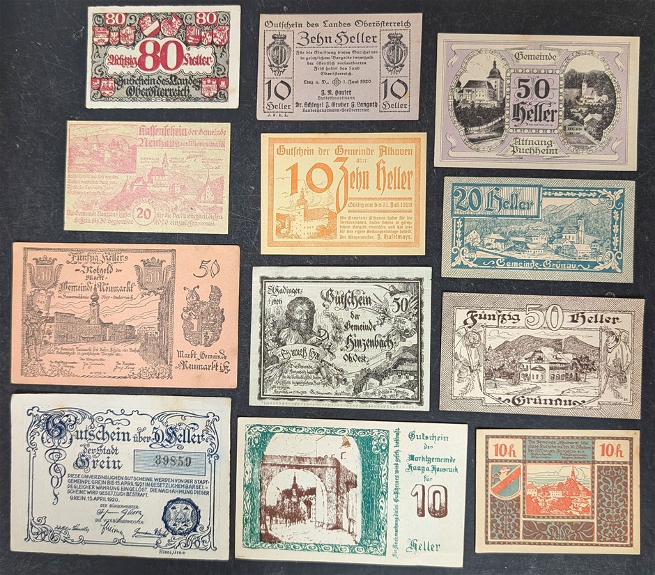 Early 1920s Austria NOTGELD Emergency Money Banknote collection Auction ...