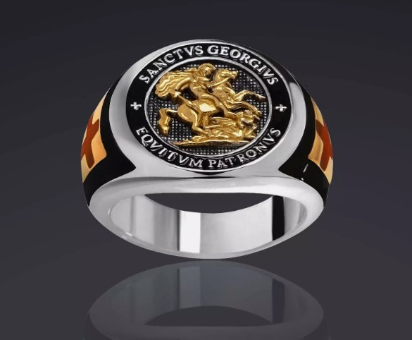 925 Silver Saint St George Ring Holy Templar Patron Knight Dragon ...
