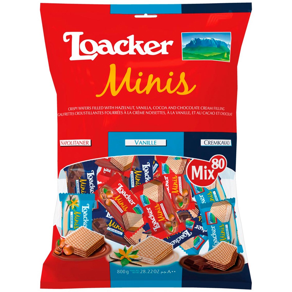 2 x Pack of 80pc LOACKER Mini Crispy Wafers, 800g. N.B: Damaged ...