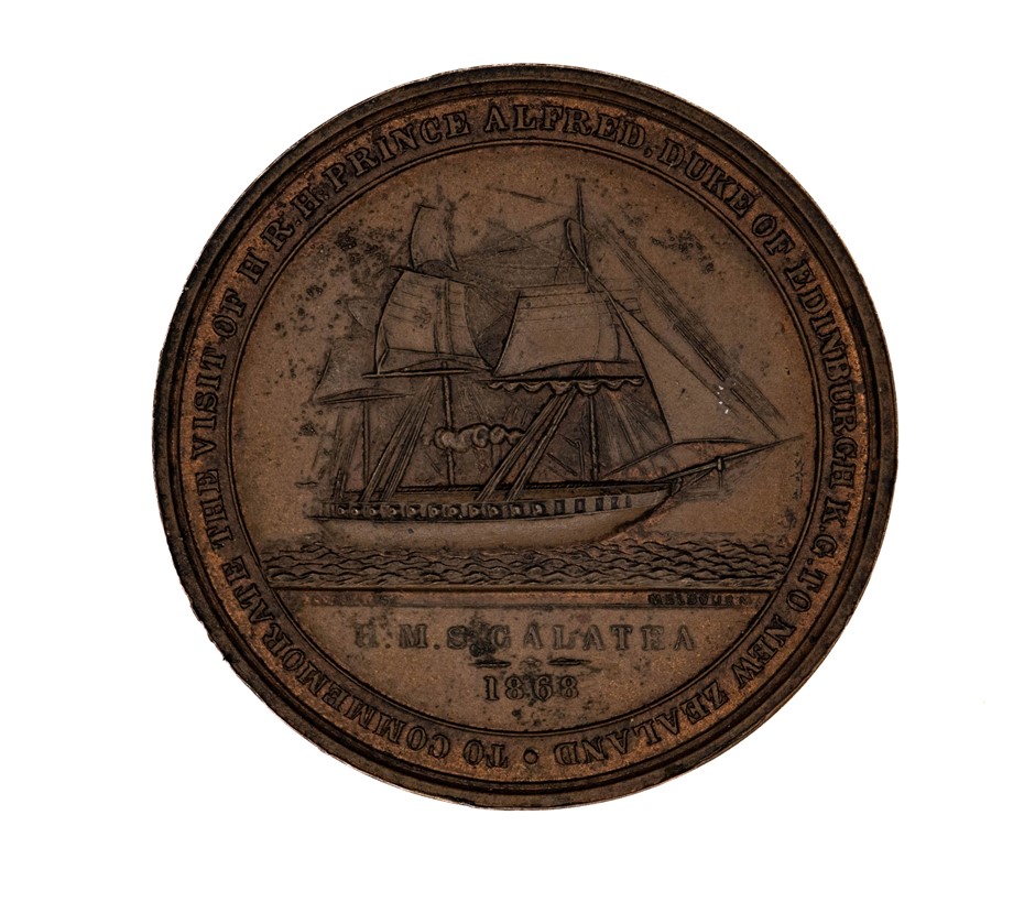 1868 H.M.S. Galatea Bronze medallion for the Visit of HRH Prince Alfred ...