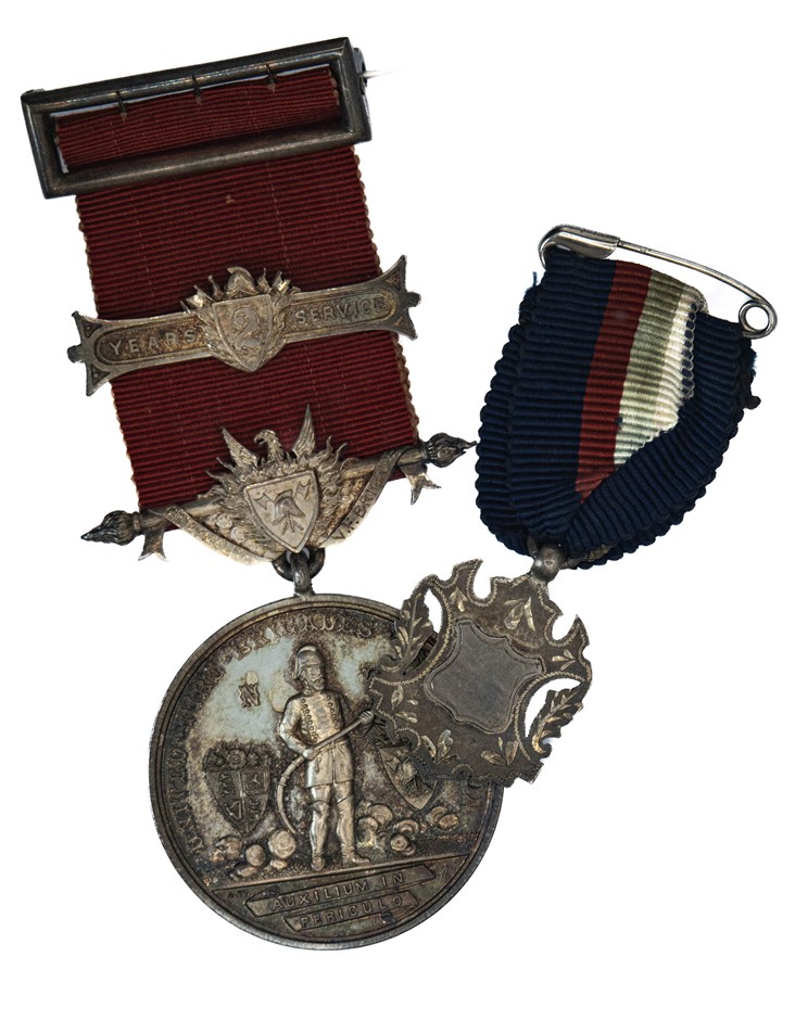 2 x NZ assorted fire medals awarded to F.Orams incl. 1 x 1898 U.F.B.A ...