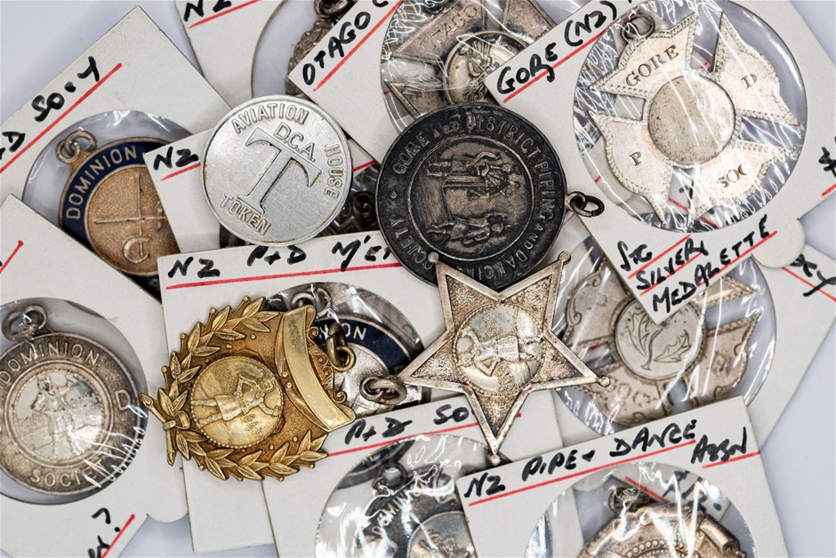 15 x NZ assorted Piping & Dancing Society & Aviation medals/token ...