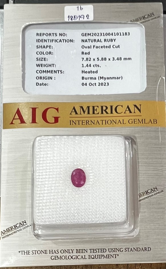 1.44 Natural Red Burma Certified Aig Ruby Auction (0001-2562837 ...