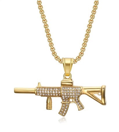 M4 Assault Rifle Gun Necklace in 18k triple yellow gold plating Auction ...