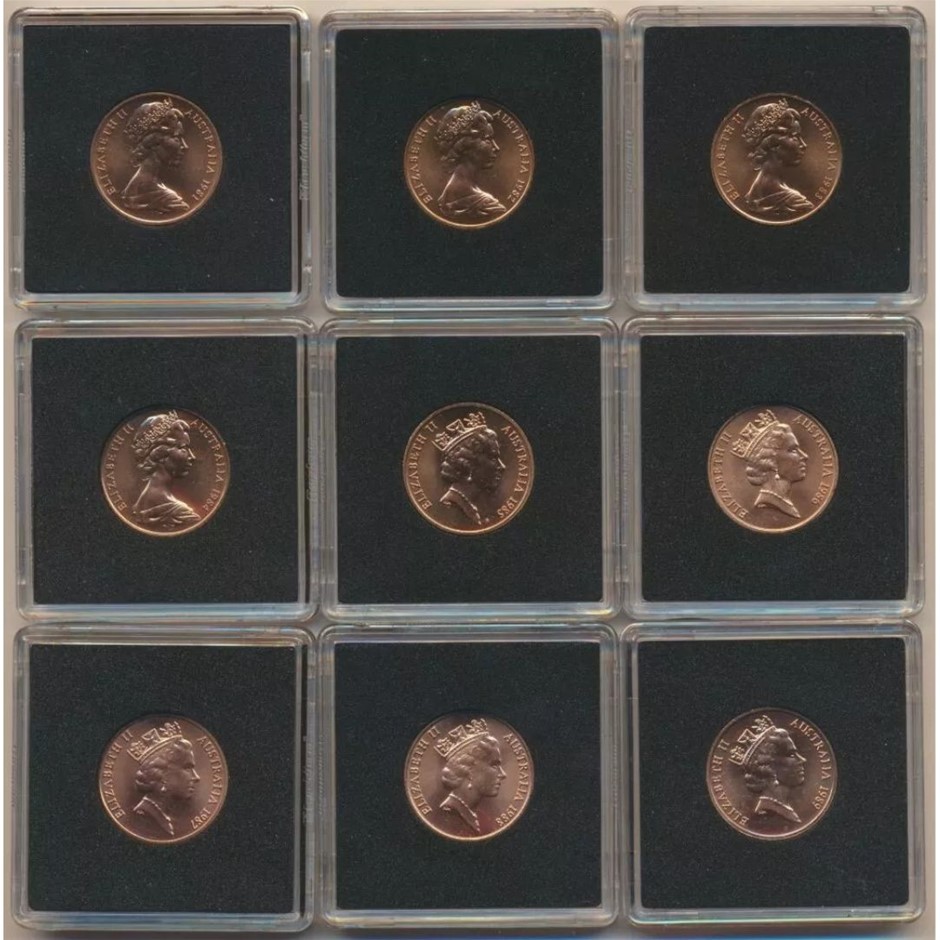 Australia: 1981-89 Queen Elizabeth II 2c Two Cents UNC (9 Coins ...