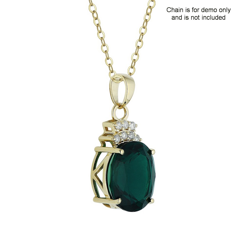 Oval shaped 9ct yellow gold diamond and emerald pendant Auction (0009 ...