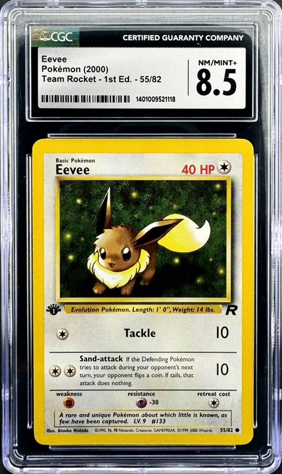 2000 POKEMON TEAM ROCKET 1ST EDITION EEVEE CARD (CGC GRADED NM/MINT+ 8. ...