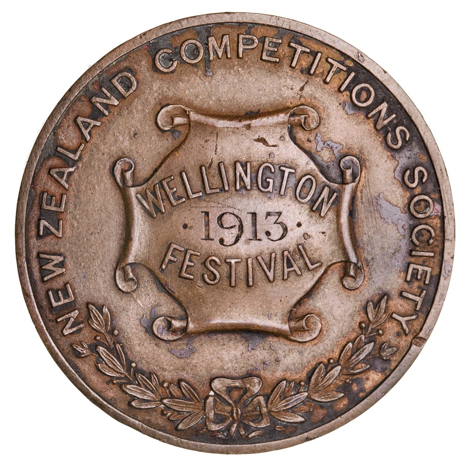 NZ Competitions Society, 1913, bronze uniface, awarded to Esme Watson ...