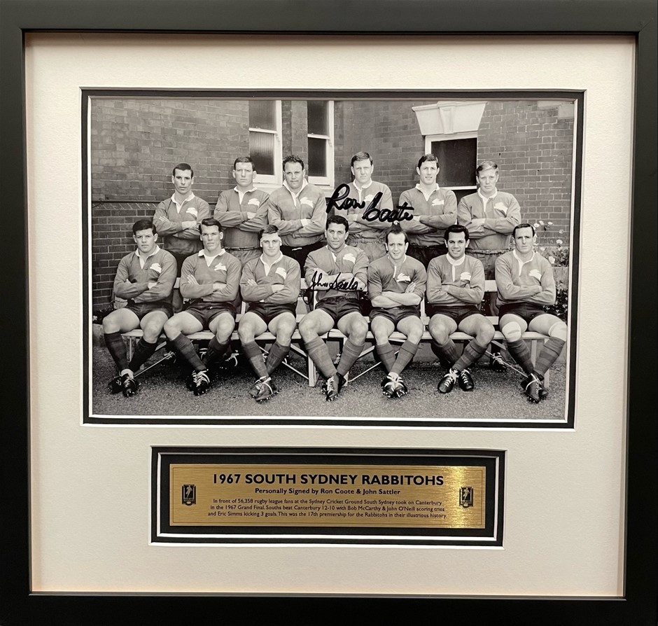 DUAL SIGNED COOTE & SATTLER 1967 SOUTH SYDNEY TEAM PHOTO FRAMED Auction ...