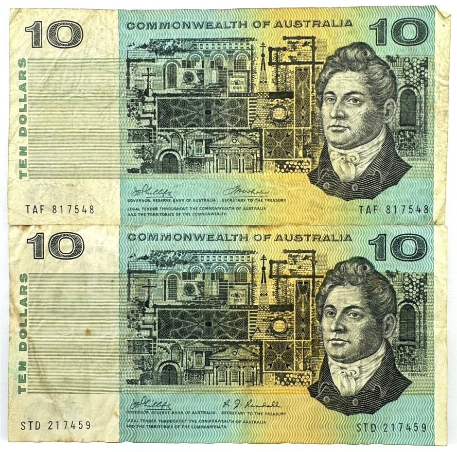 PAIR OF 1968 COMMONWEALTH OF AUSTRALIA $10 BANKNOTES (FINE) Auction ...