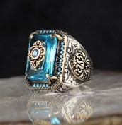 Turkish Royal Ring for Men In Silver with Blue Stone handmade. Auction ...