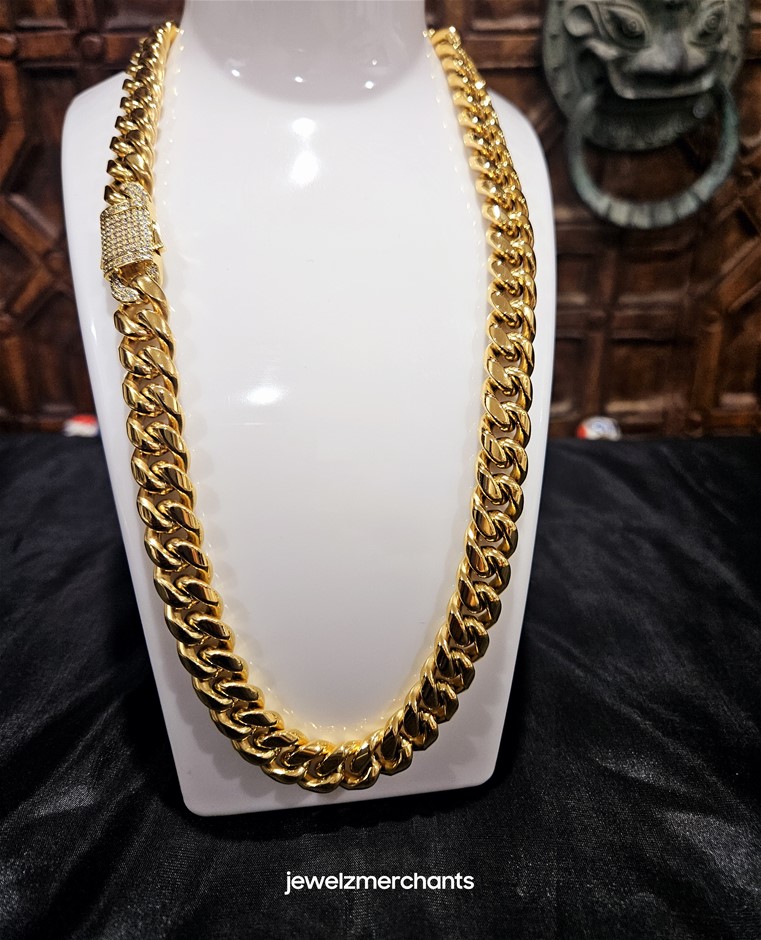 4-Layer 18k Yellow Gold-Plated Cuban Chain stamped(18K)-50cm-Quality ...