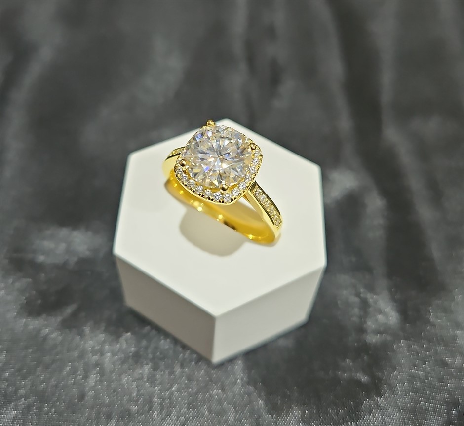 3.0CT 18K Yellow Gold Vermeil Brilliant Cut Moissanite Ring (S925) -9US Auction (0001-2563885 ...