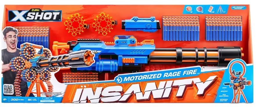 ZURU XSHOT Insanity Motorised Rage Fire 300 Darts. NB: Not in original ...