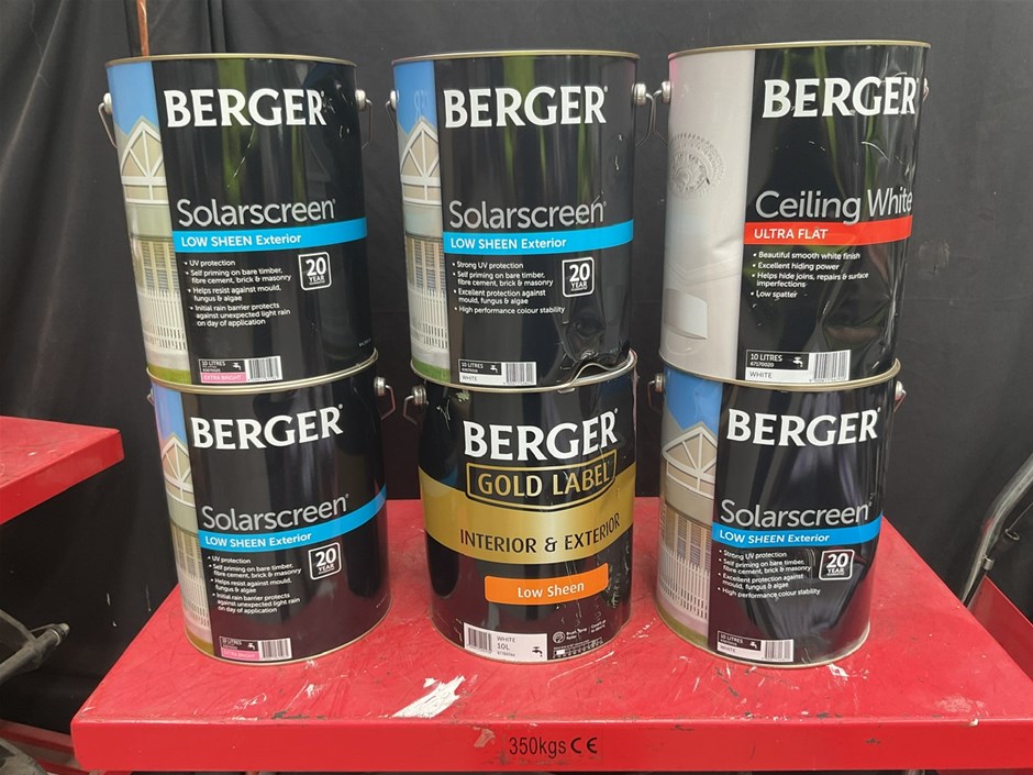6 x Assorted 10 Litre Tins of Berger Paint Auction (0025-3031894 ...