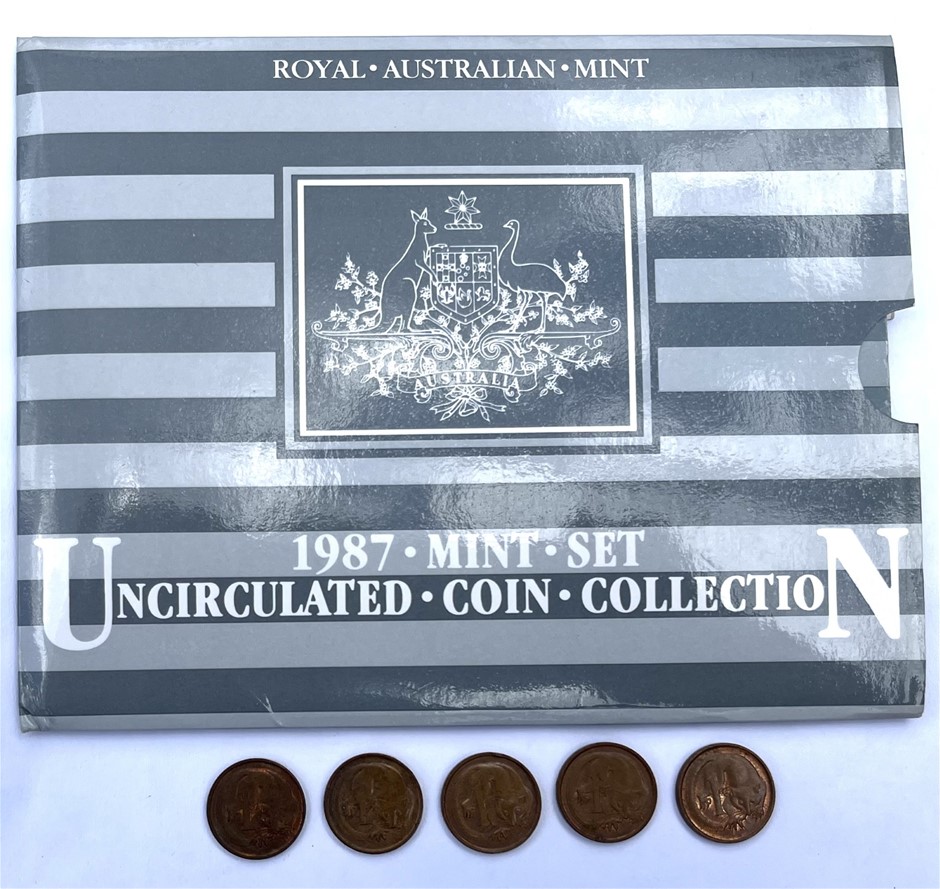 1987: Uncirculated 7 Coin Set, and 5 x circulated 1 cent coins Auction (0006-2564466) | Grays ...