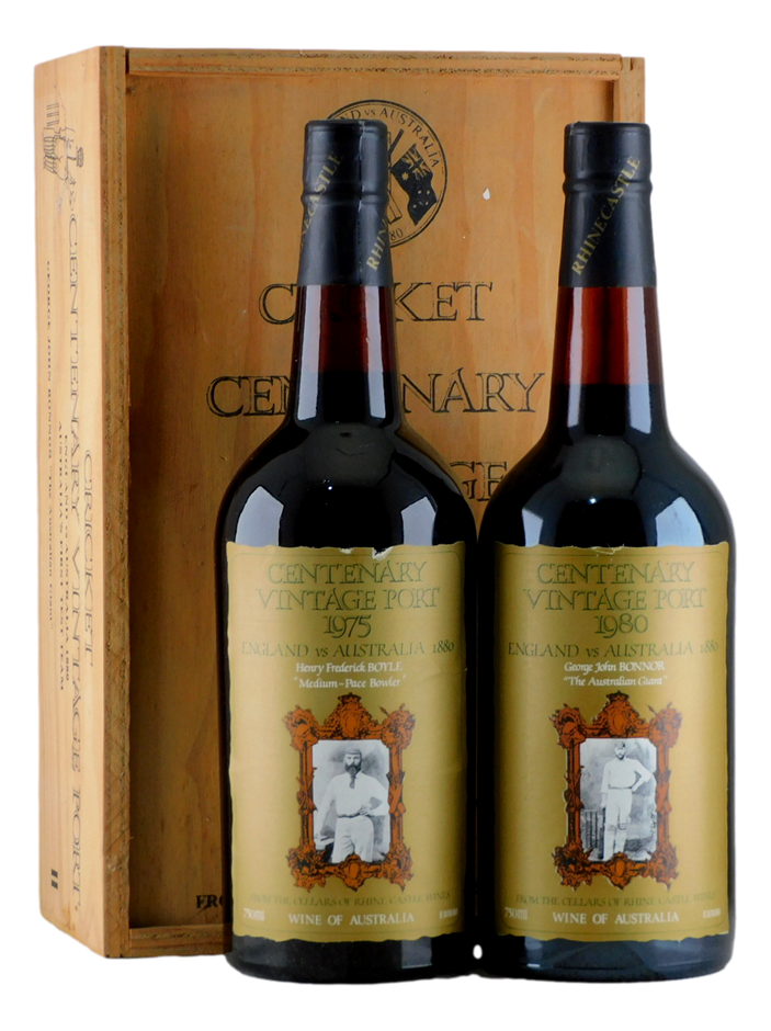 Rhine Castle Wines Cricket Centenary 1980 & 1975 Vintage Port (2x 750mL ...