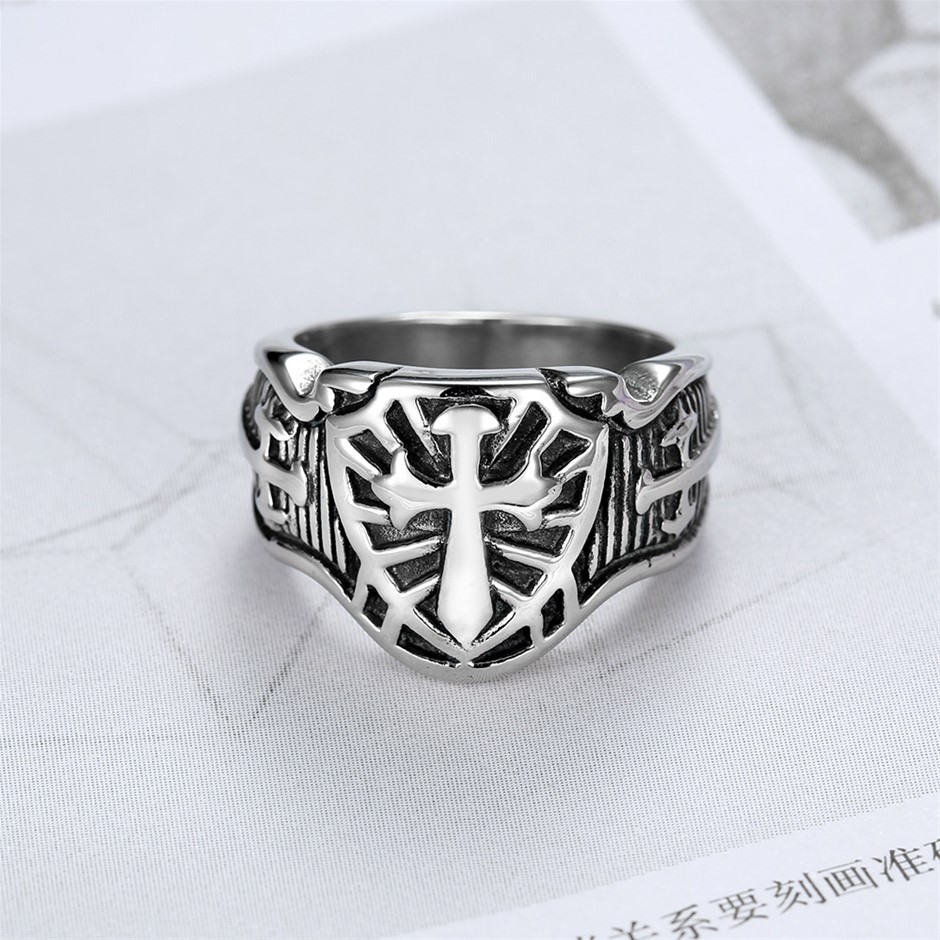 Armor Shield Ring Knight Templar Crusader Cross Sword Ring Size 10 ...