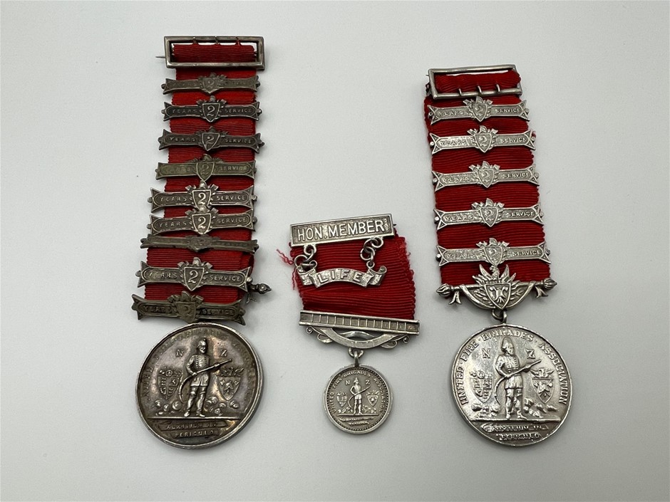 3 x United Fire Brigades Assoc. of NZ Long Service & Hon Life Member ...