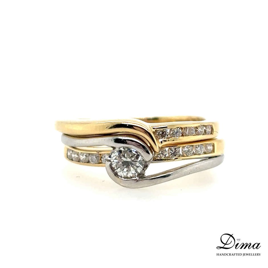 0.36ct F/VS2 Dia. & 0.15ct Dia. & Band 0.08ct Dia. Ring 18K 2 Tone Gold ...
