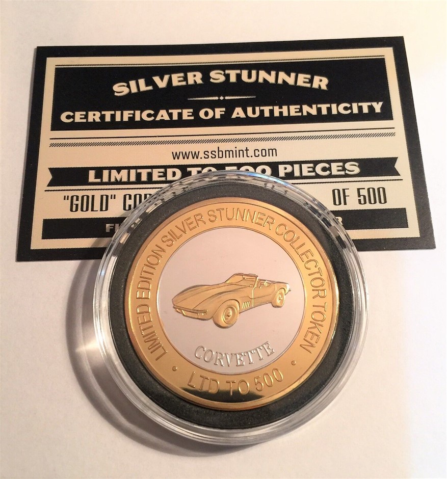 2019 "GOLD " CHEVROLET CORVETTE Silver Stunner Coin C.O.A. LTD 500, Car ...