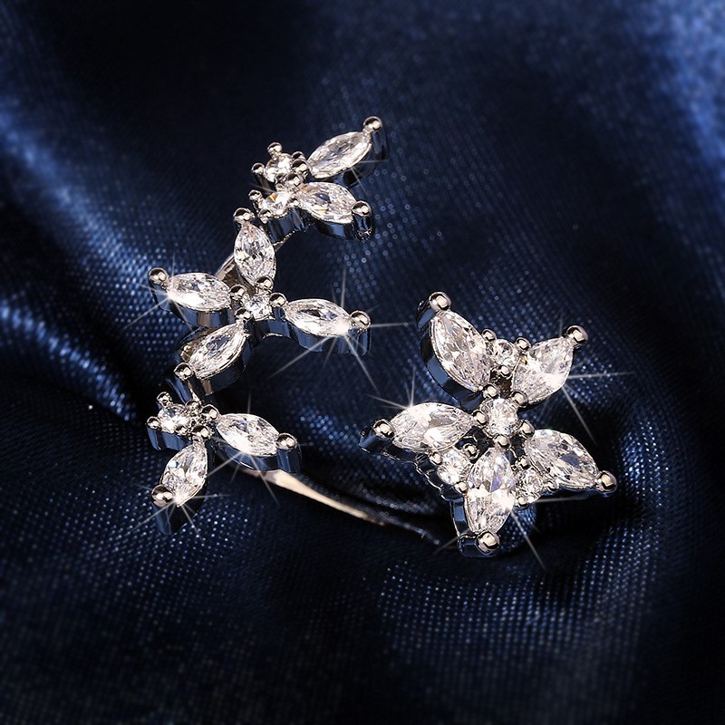 Elegant 18K Triple White Gold plated Lab Simulated Diamond Open Ring ...