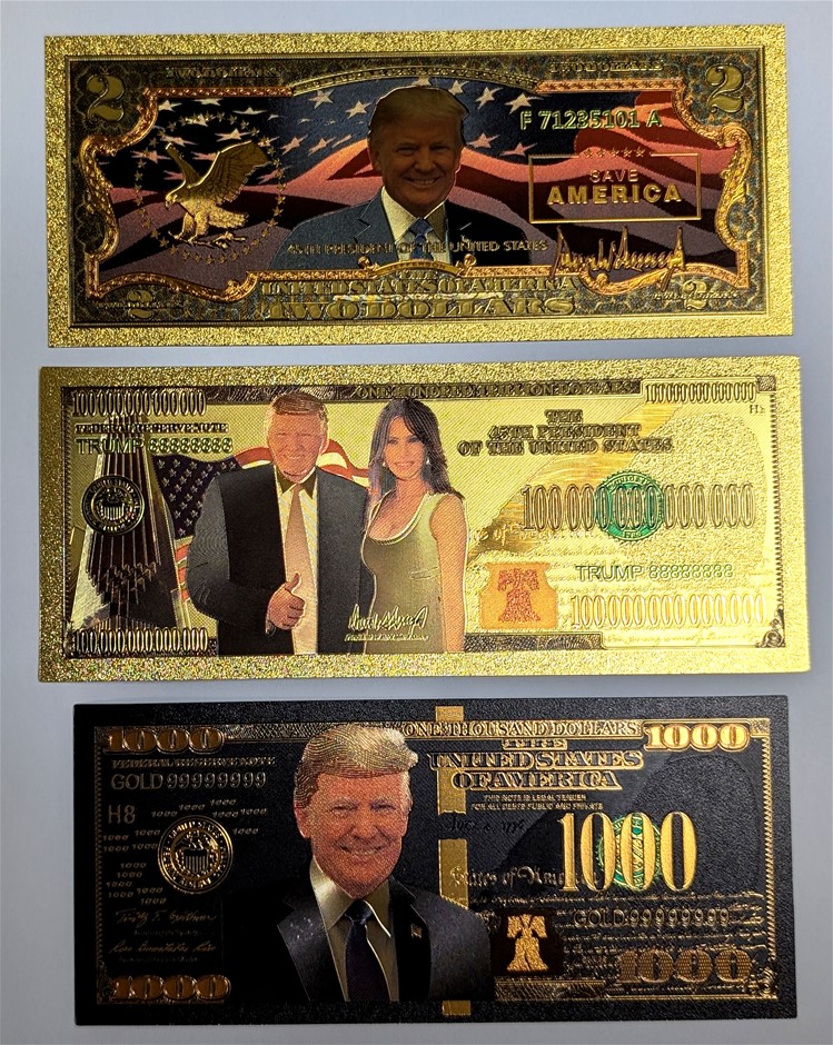 USA Three Donald Trump Gold And Silver Foil Novelty Banknotes Auction ...