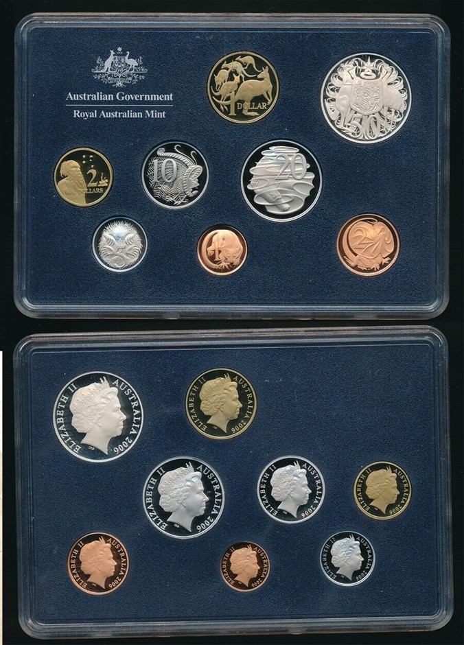 Australia: 2006 Proof Set in RAM Pkg, With RARE Round Silver 50c & 1c ...