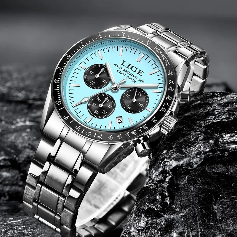 LIGE Mens Watch Quartz Chronograph Sport. Blue Auction (0016-2566325 ...