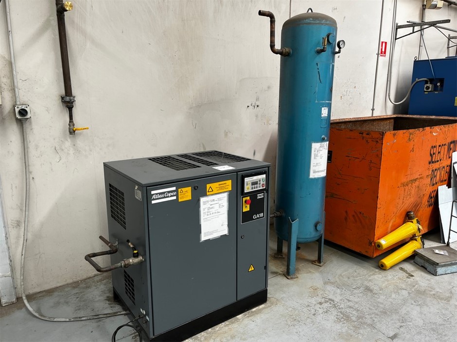 Atlas Copco GA18 Compressor with Receiving Tank Auction (0020-5059516 ...