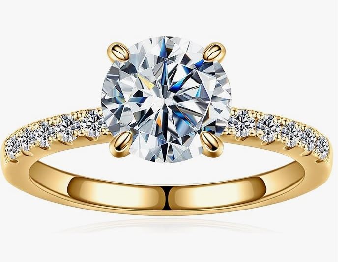 1.0CT GRA Moissanite White Brilliant Cut stone 18k Yellow Gold Vermeil ...