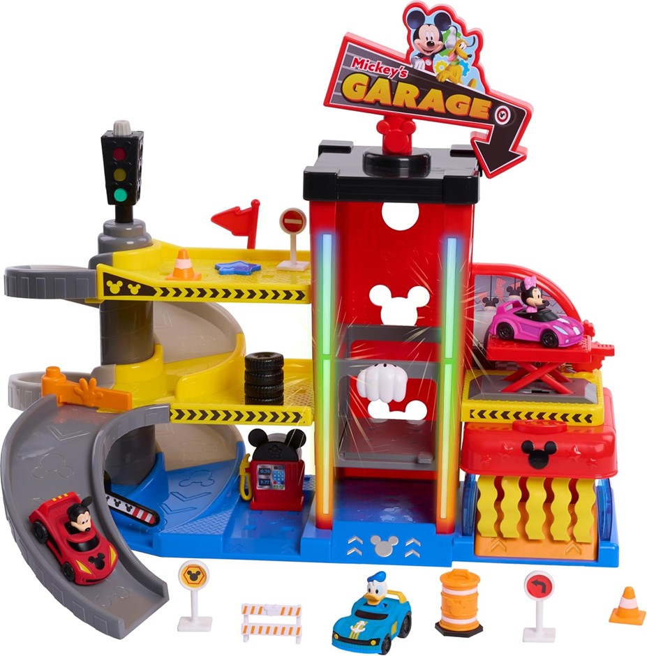 DISNEY Junior Mickey Mouse Ready to Race Garage, Lights and Sounds, 19 ...
