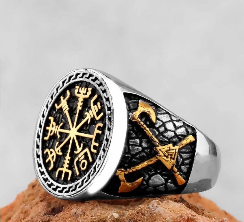 Silver and Gold Viking Compass Ring Auction (0001-2567119) | Grays ...