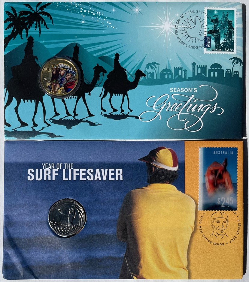 Australia Pnc'S X 2: 2007 Year Of The Surf & 2016 1 Dollar Greetings ...
