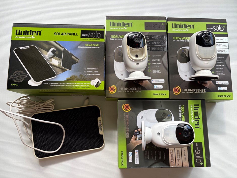 Uniden Wire-Free HD App Cam Solo Cameras, Solar Panel (Lot of 4 ...
