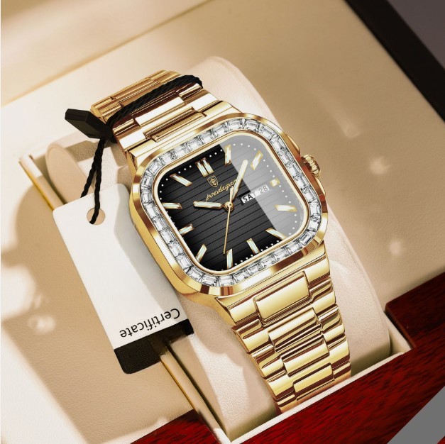 Luxury Gold Square Watch with simulated diamonds Accents Auction (0006 ...