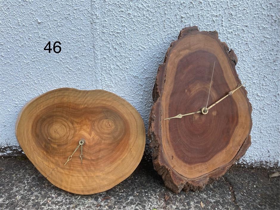 2 x Natural Edge Timber Slab Clocks Auction (0046-5059895) | Grays ...