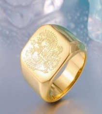 18k Real Gold Plated Signet Ring with Crest Design Auction (0001 ...