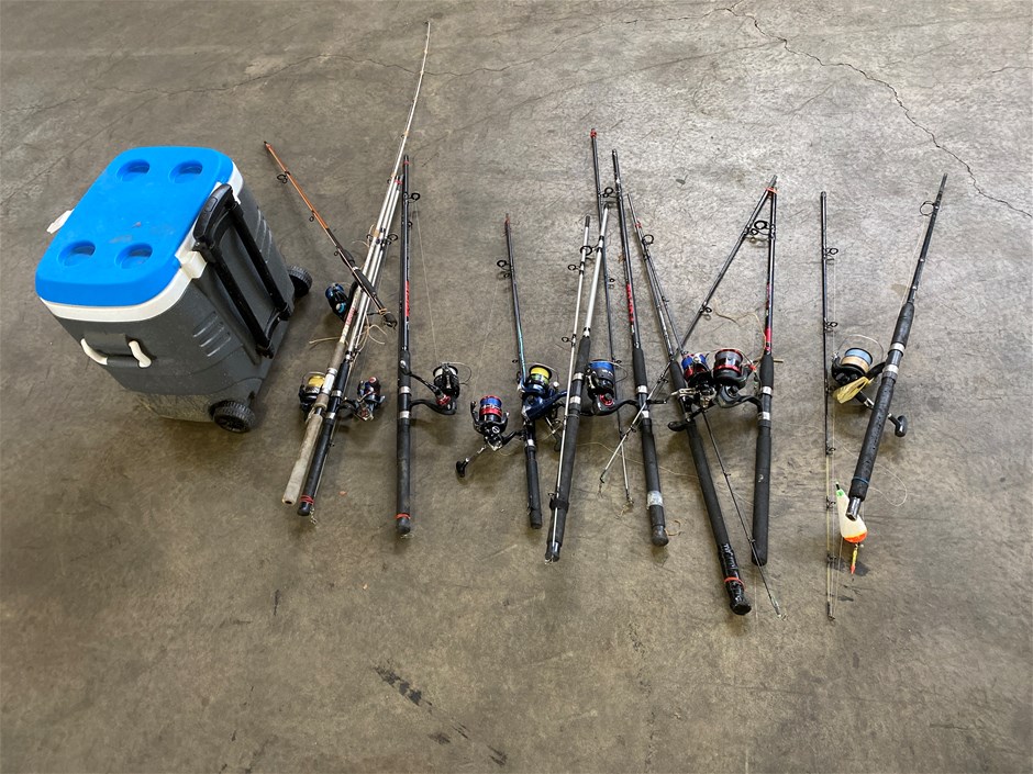Qty of 10 Fishing Rods & Reels with Portable Esky Auction (0056-8020504 ...