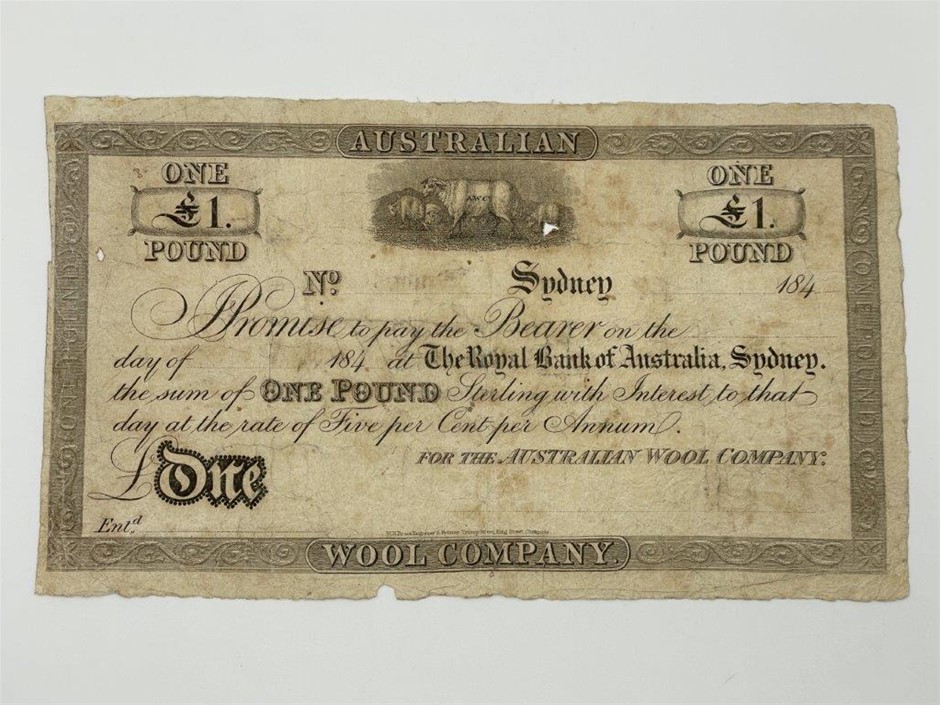 Australian Wool Company 'One Pound' paper banknote. Unissued Auction ...