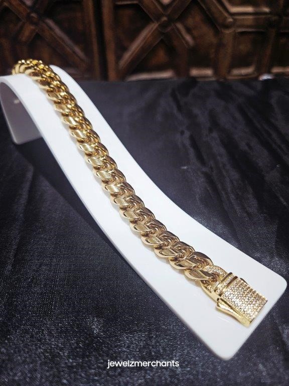 Italy 18K Triple Yellow Gold Plated Cuban Bracelet(18KGP/Italy)Stamped ...